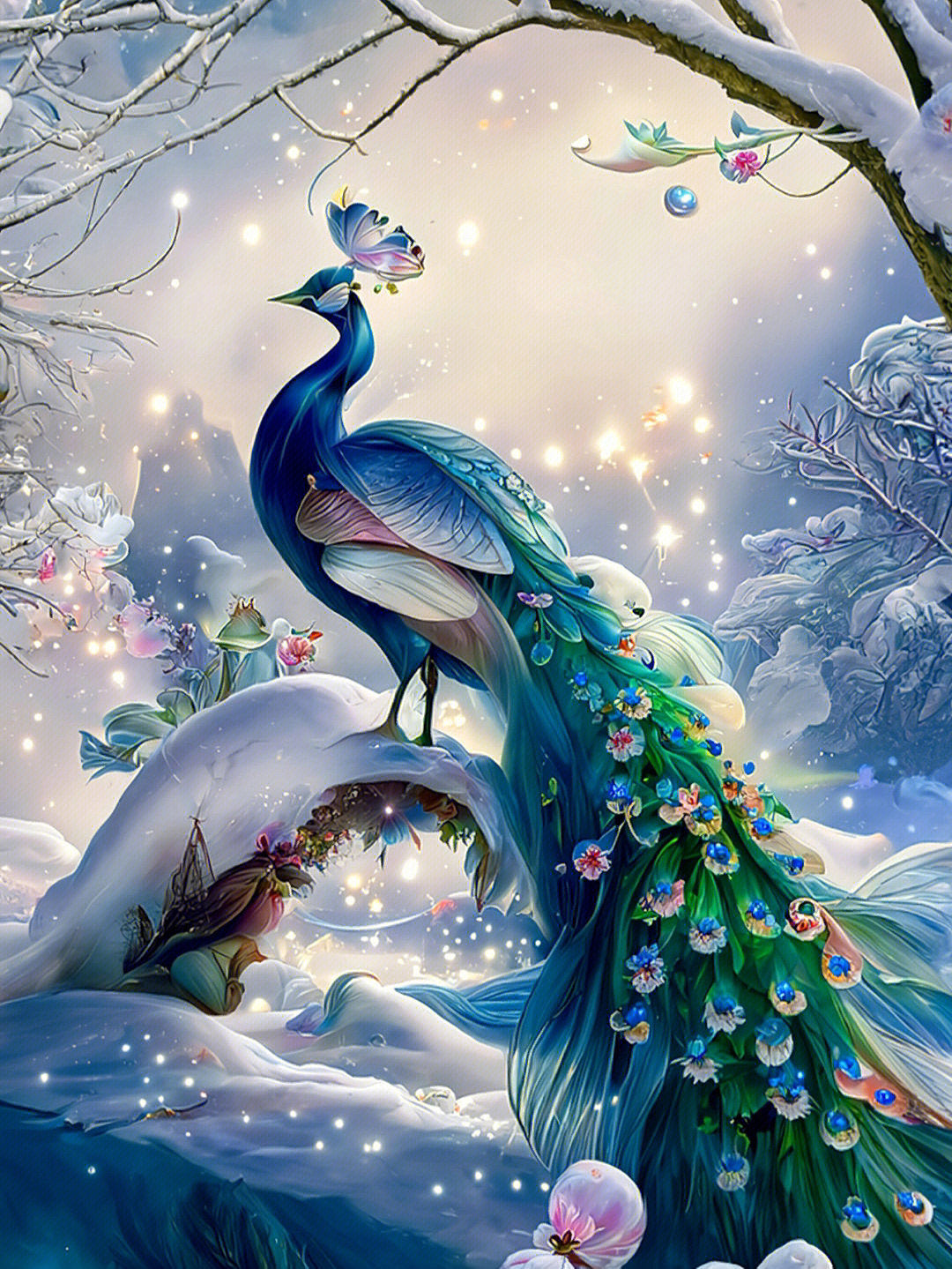 5D Diamond Painting Pauw in De Sneeuw – diamond paint hobby