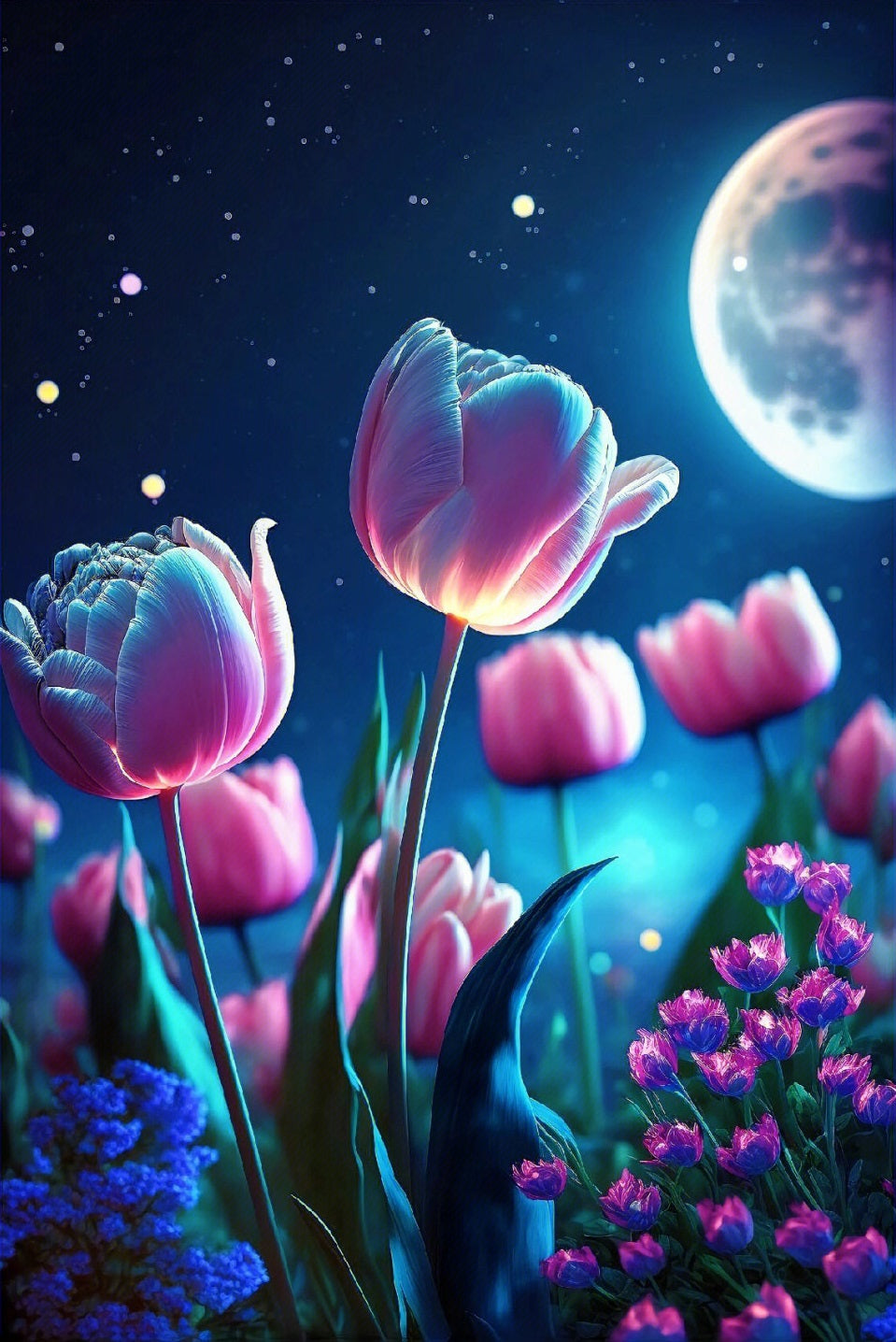 5D Diamond Painting Bloemen In Het Maanlicht – diamond paint hobby